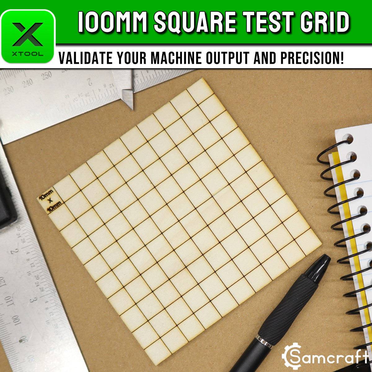 100mm Square Grid Test File - xTool Creative Space | Samcraft